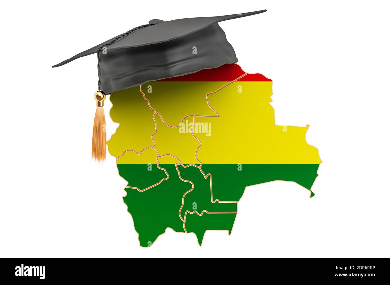 Education in Bolivia concept. Bolivian map with graduate cap, 3D ...