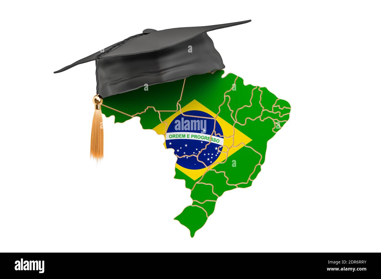 Education in Brazil concept. Brazilian map with graduate cap, 3D ...