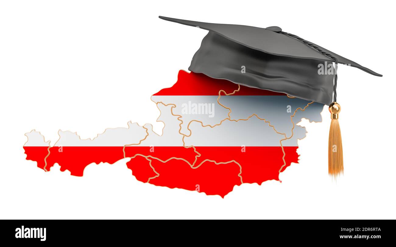 Education in Austria concept. Austrian map with graduate cap, 3D ...