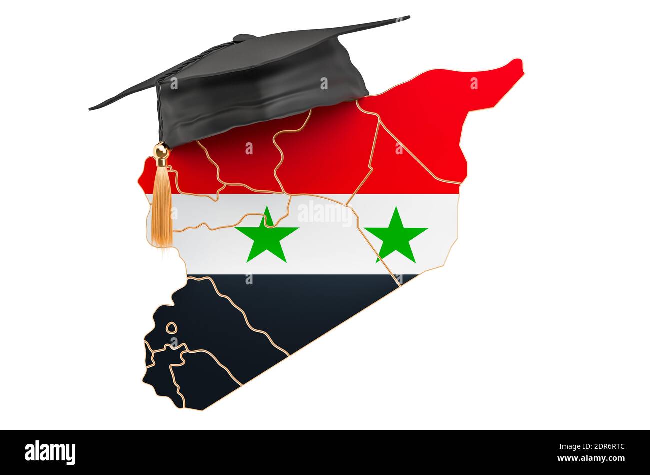Education in Syria concept. Syrian map with graduate cap, 3D rendering ...