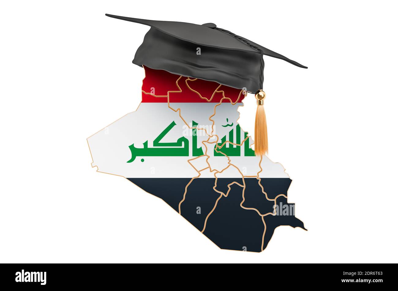 Education in Iraq concept. Iraqi map with graduate cap, 3D rendering ...