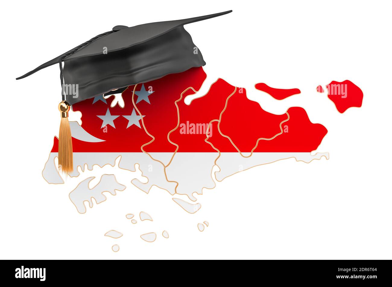 Education in Singapore concept. Singaporean map with graduate cap, 3D ...