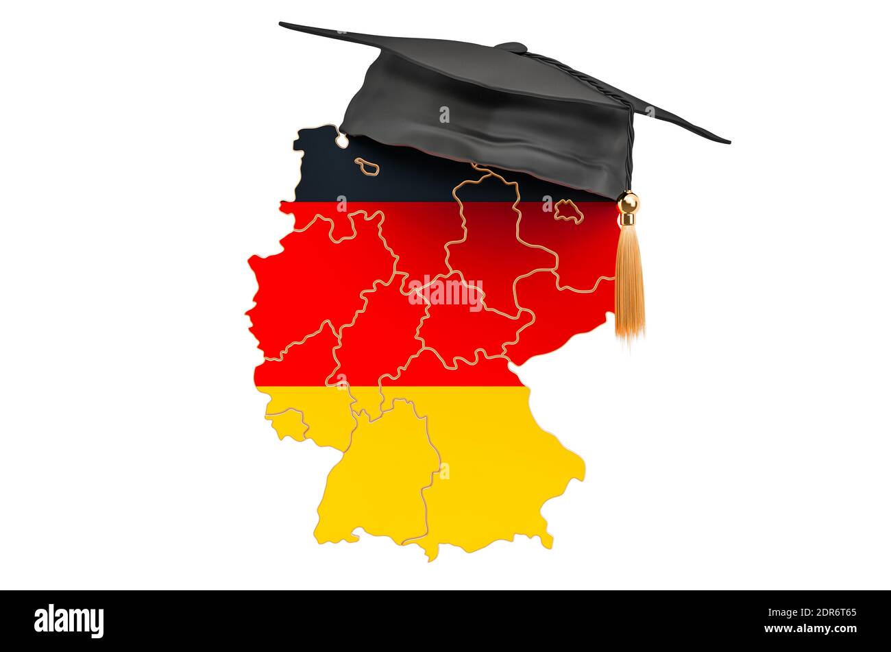 Education in Germany concept. German map with graduate cap, 3D ...