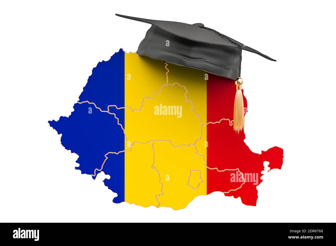 Education in Romania concept. Romanian map with graduate cap, 3D ...
