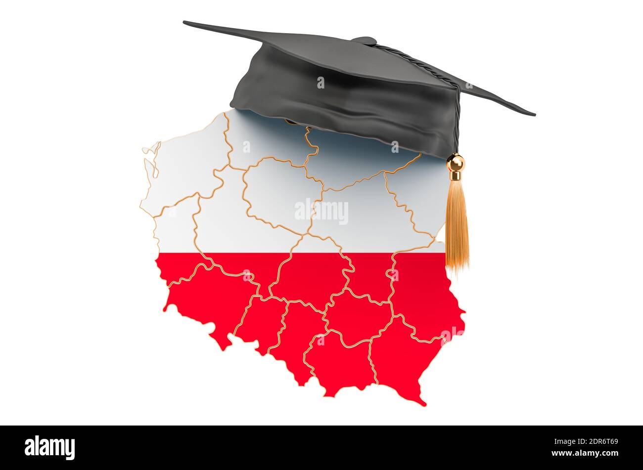 Education in Poland concept. Polish map with graduate cap, 3D rendering ...