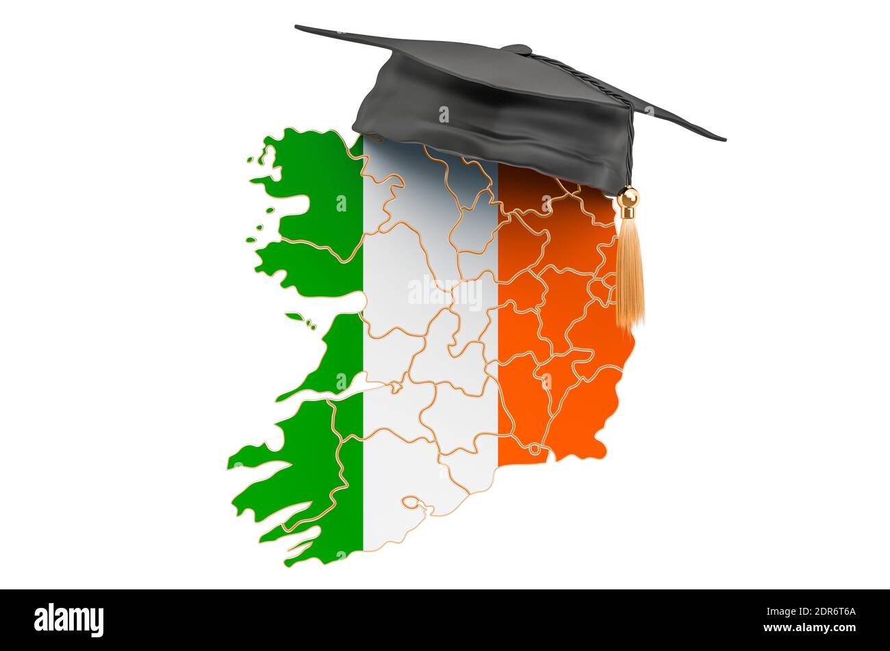 Education in Ireland concept. Irish map with graduate cap, 3D rendering ...