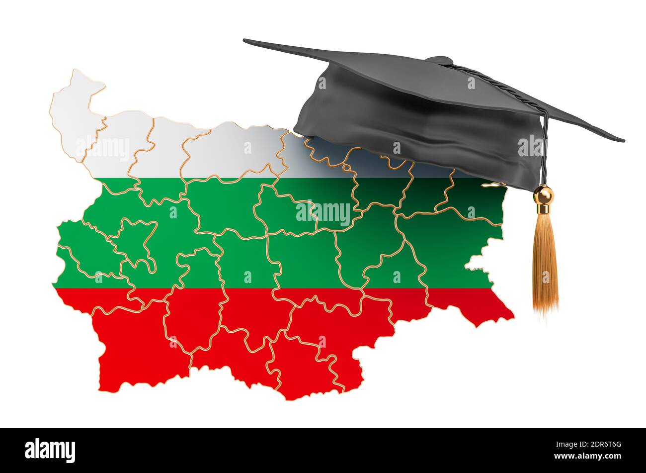 Education in Bulgaria concept. Bulgarian map with graduate cap, 3D ...