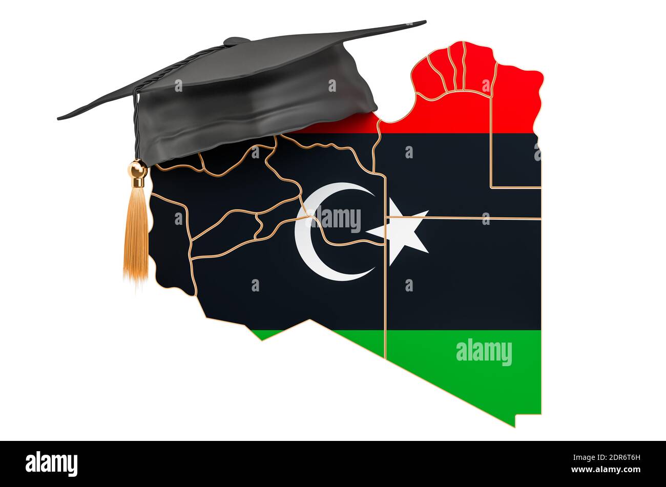 Education in Libya concept. Libyan map with graduate cap, 3D rendering ...