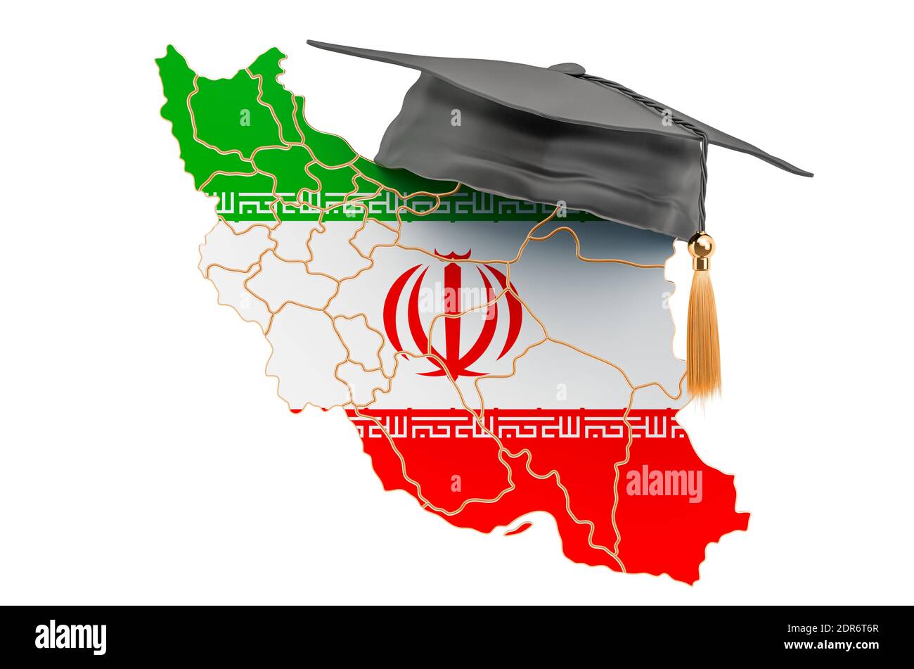 Education in Iran concept. Iranian map with graduate cap, 3D rendering ...