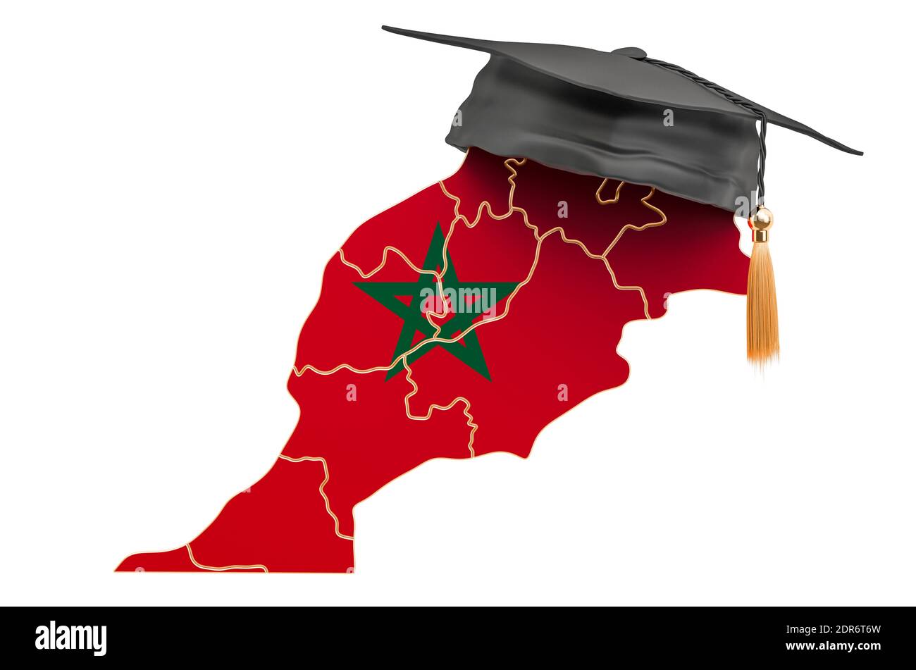 Education in Morocco concept. Moroccan map with graduate cap, 3D ...