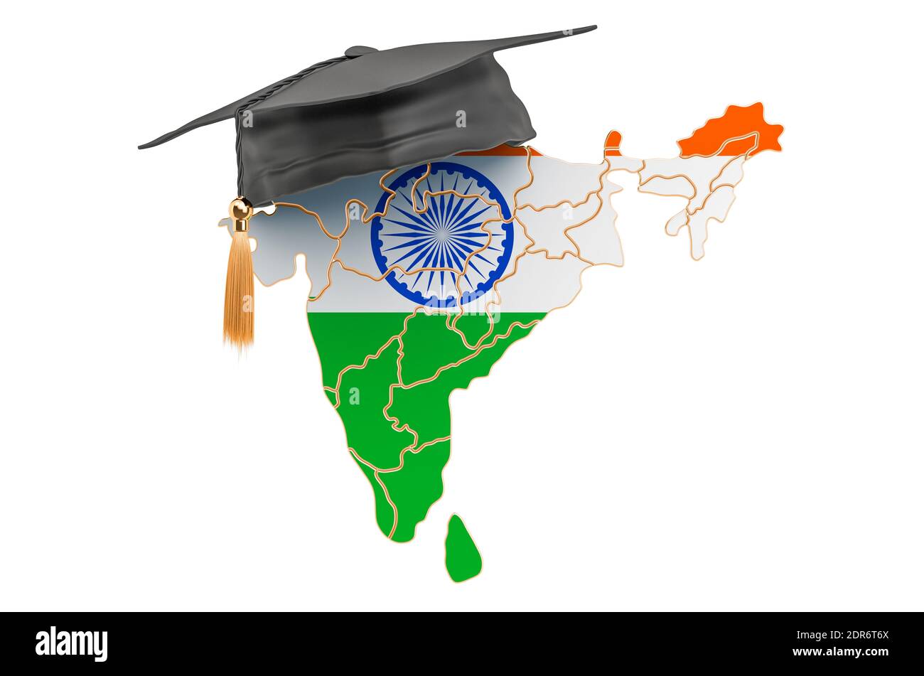 Education in India concept. Indian map with graduate cap, 3D rendering ...