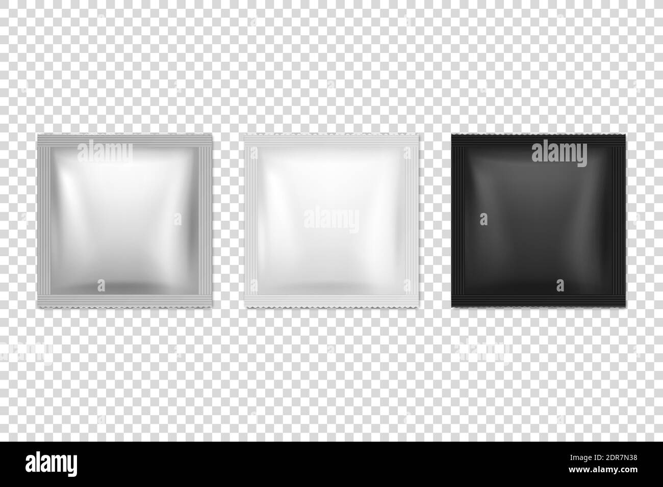 Vector 3d Realistic Foil, White, Black Square Blank Packaging Icon Set ...