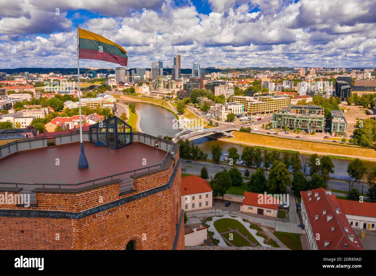 An aerial view of Gediminas castle in capital Vilnius of Lithuania with ...