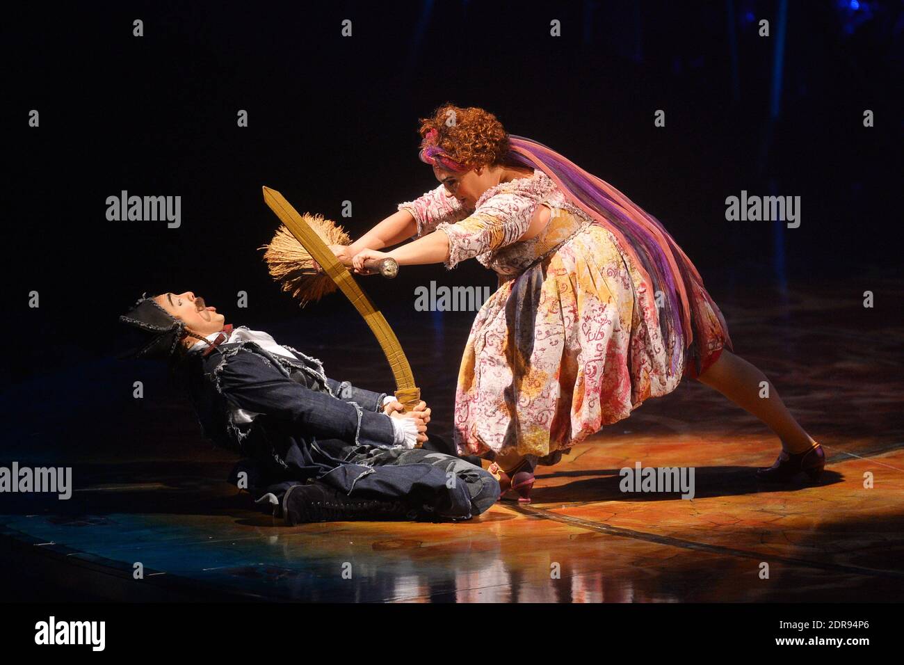Cast members from Cirque du Soleil perform on stage during a preview of ...