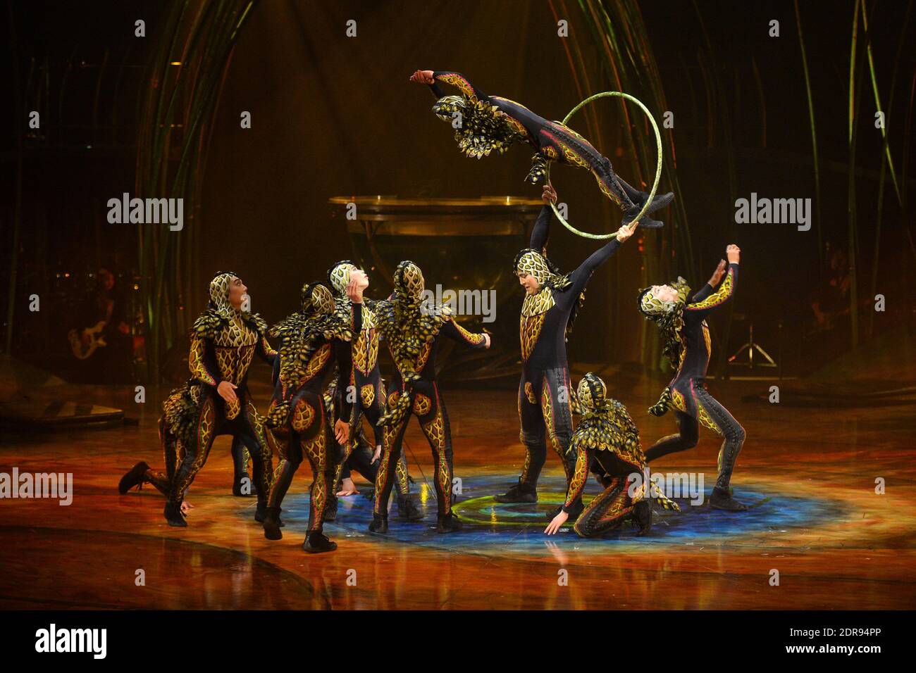 Cast members from Cirque du Soleil perform on stage during a preview of ...