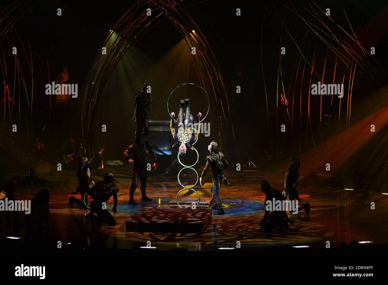 Cast members from Cirque du Soleil perform on stage during a preview of ...