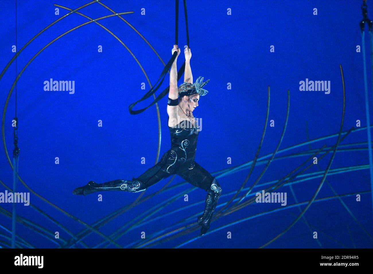 Cast members from Cirque du Soleil perform on stage during a preview of ...