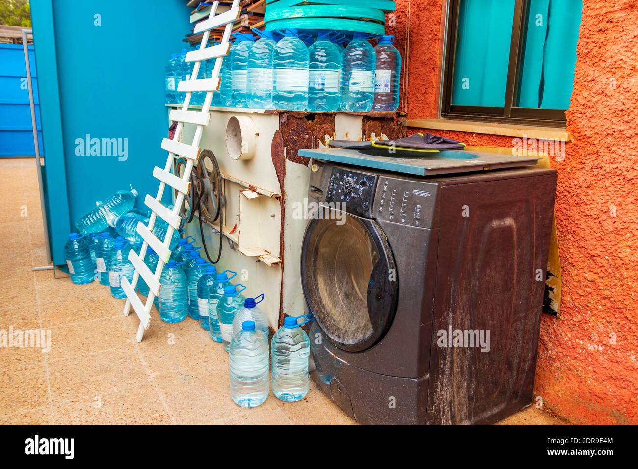 Chaotic and crowded guesthouse hostel room on Mallorca in Spain Stock ...