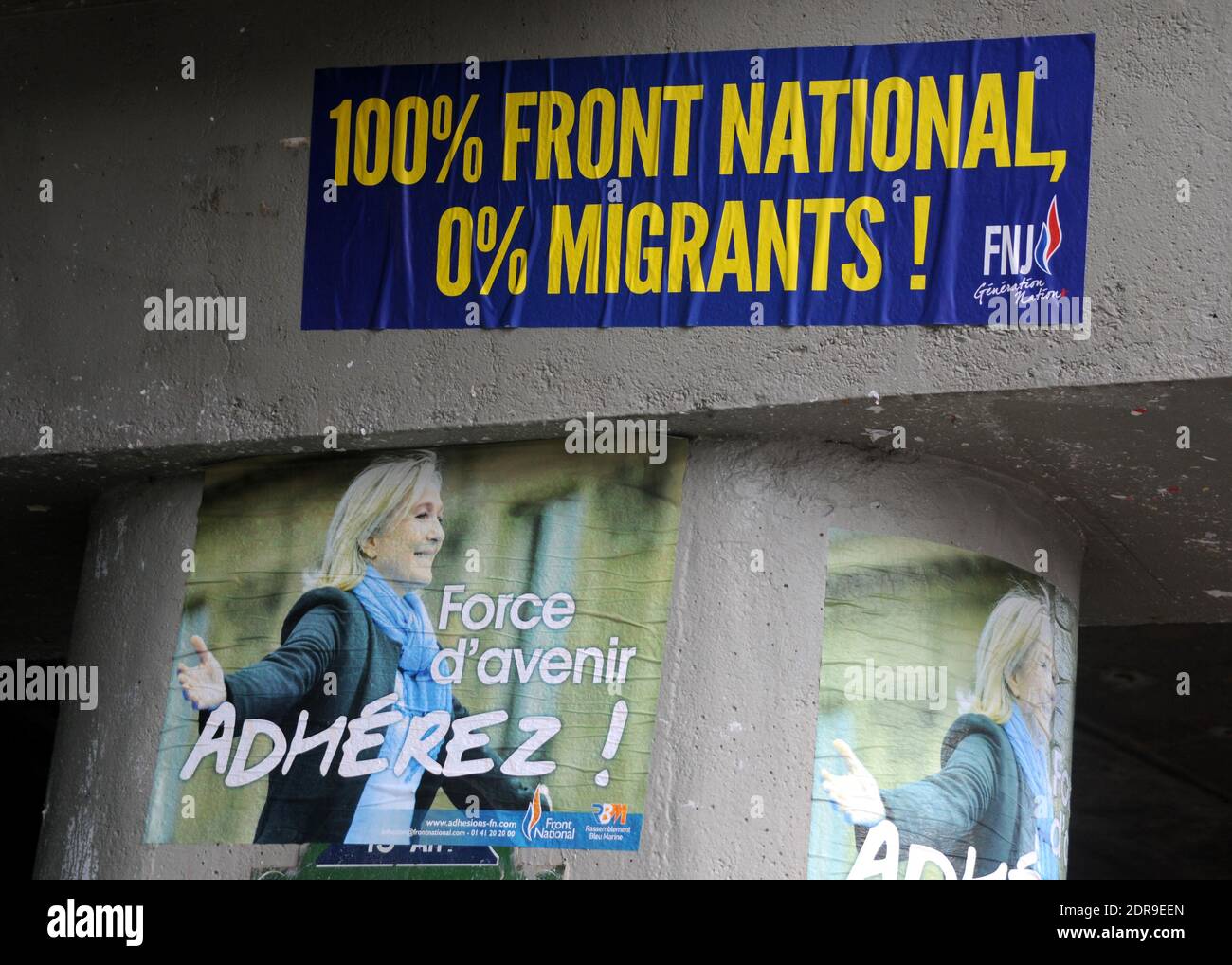 The election campaign posters of the Far-right Front National party's ...