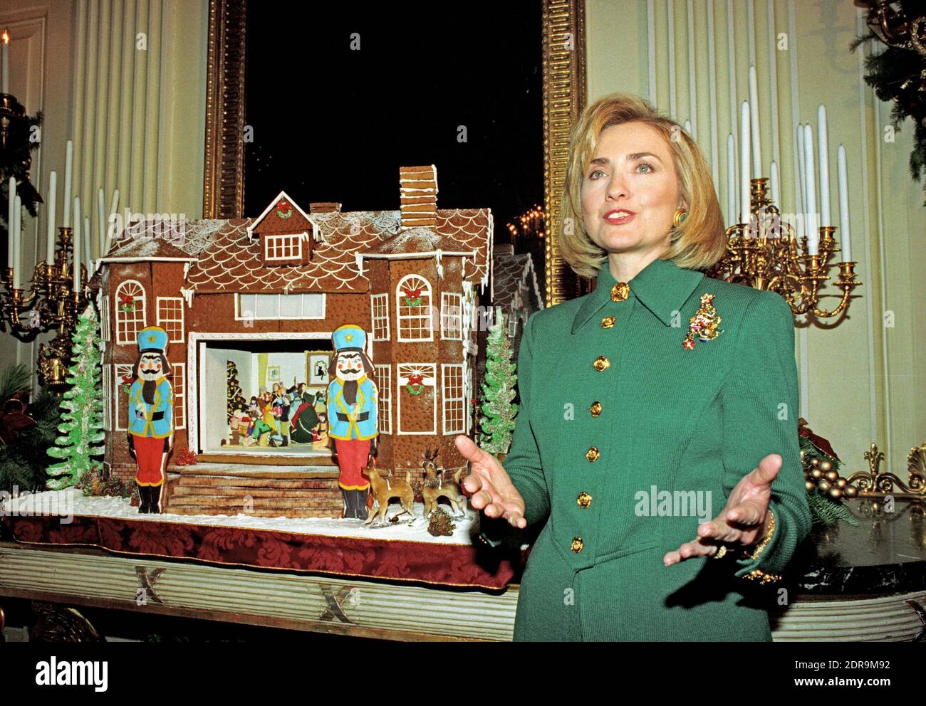 First lady Hillary Rodham Clinton guides members of the press through ...