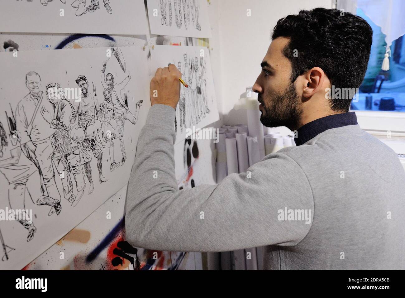 Street artist Combo works at his home in Saint-Denis, France on ...