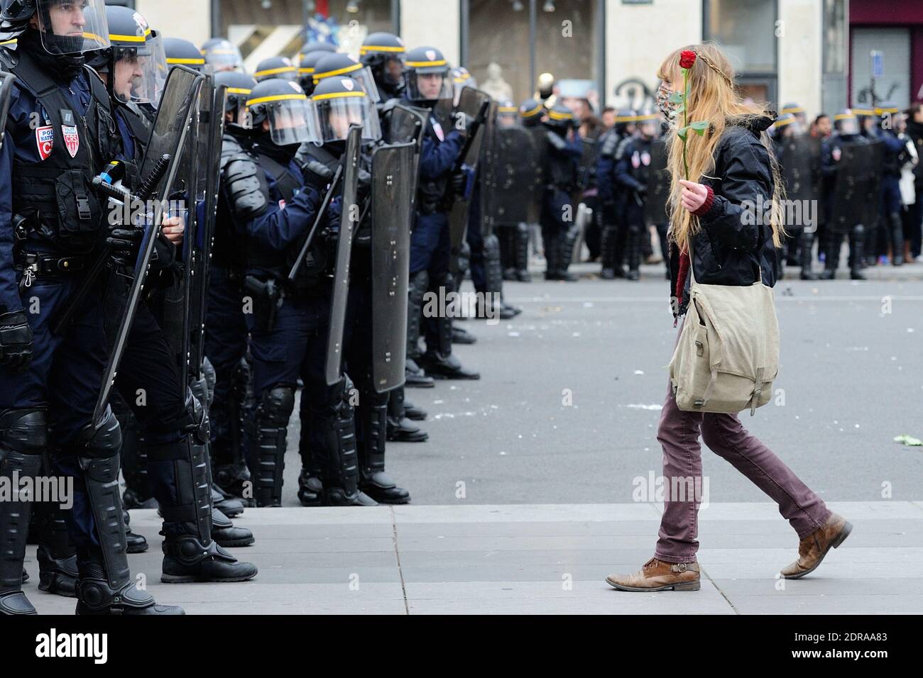 Climate protestors clash with riot police during a rally against global ...
