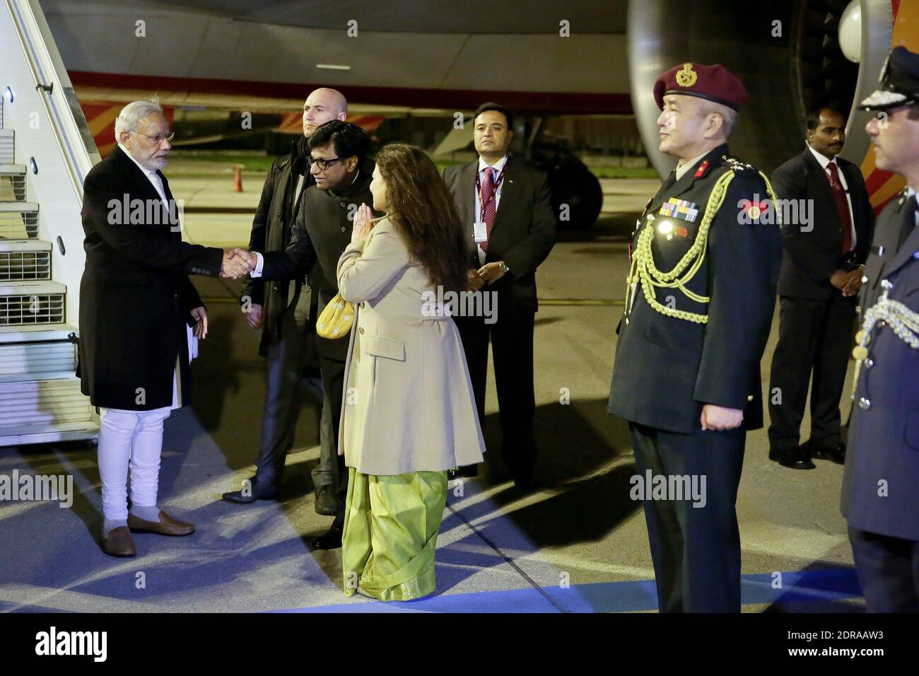 Indian Prime Minister Narendra Modi is welcomed by Indian ambassador to ...