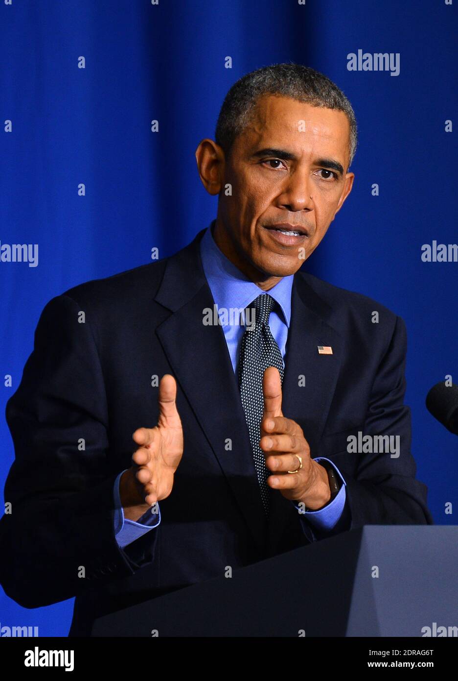 U.S. President Barack Obama speaks at a press conference about the need ...