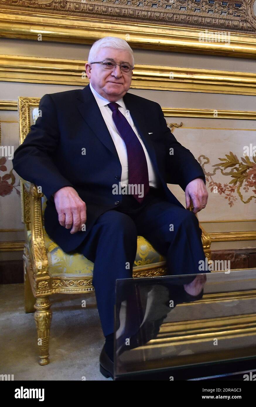 Iraqi President Fuad Masum at the Elysee Presidential Palace in Paris ...