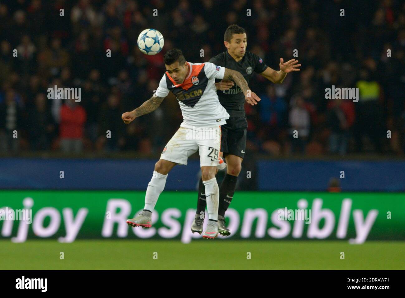 PSG's Marquinhos battling Shakhtar Donetsk's Alex Teixeira during the ...