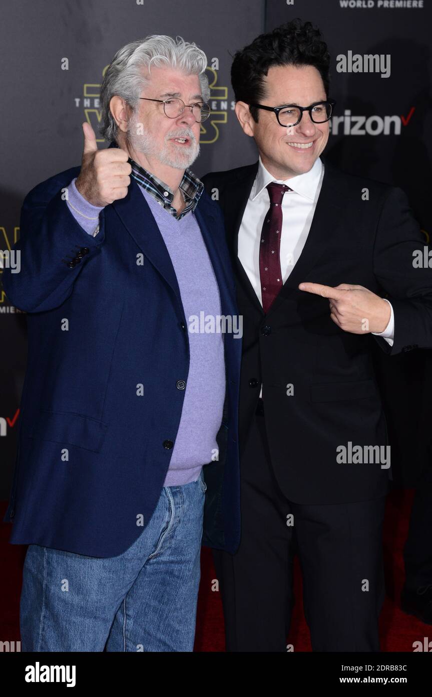 George Lucas and J.J. Abrams attend the world premiere of Star Wars ...