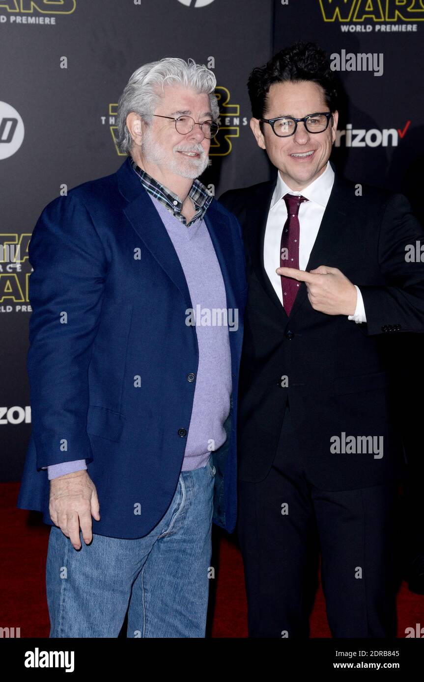 George Lucas and J.J. Abrams attend the world premiere of Star Wars ...