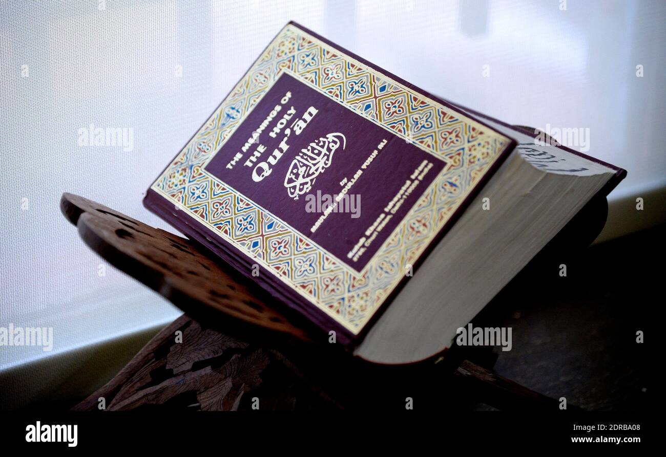 The Quran, the central religious text of Islam is on display at the ...
