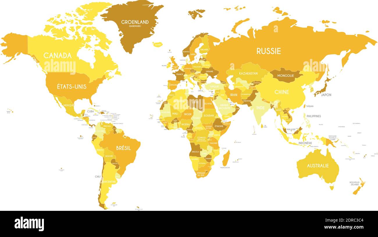 Political World Map vector illustration with different tones of yellow ...