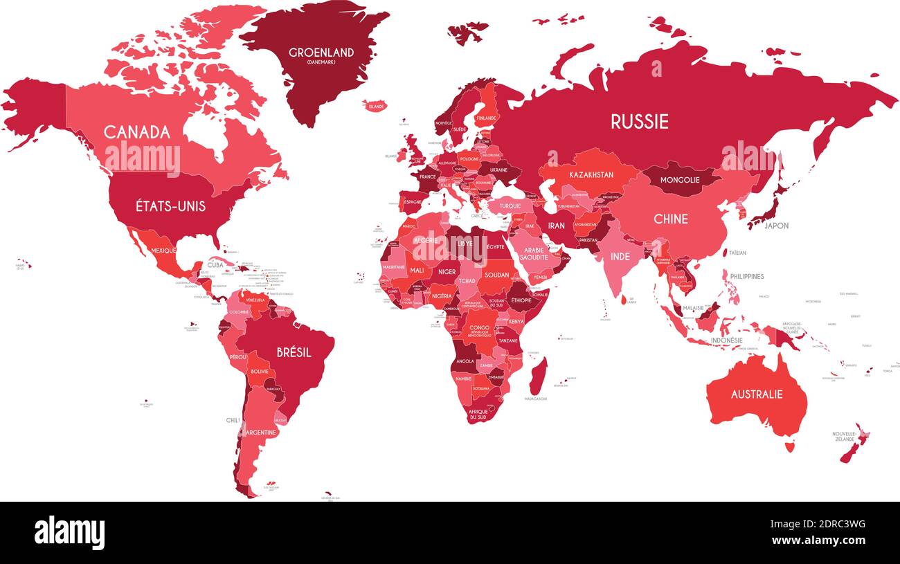 Political World Map vector illustration with different tones of red for ...
