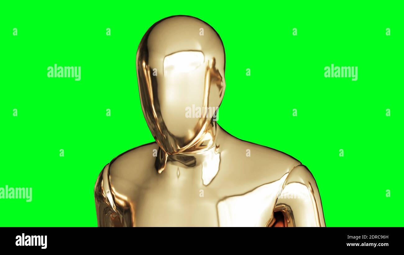 Golden man character animation. Isolate on green screen. 3d rendering ...