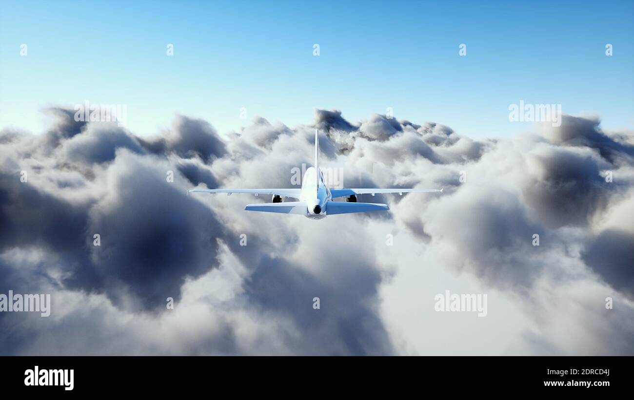 Passenger airbus flying in clouds. Plane. 3d rendering Stock Photo - Alamy