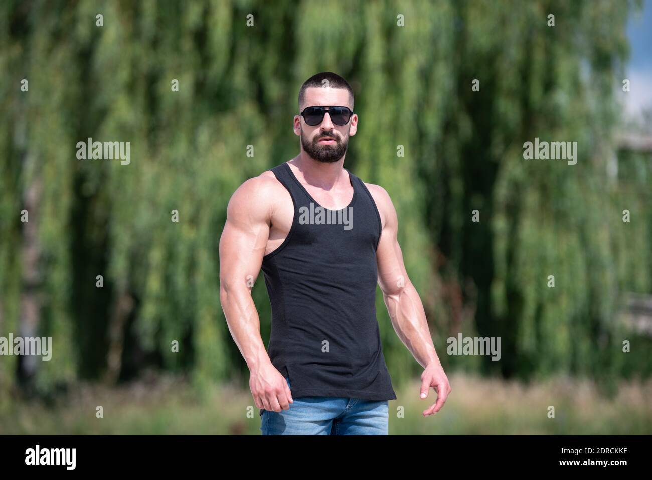 Handsome Beard Man Standing Strong and Posing at Outdoors - Background ...
