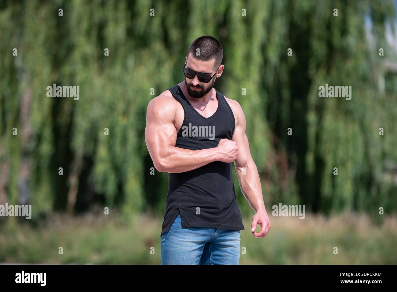 Handsome Beard Man Standing Strong and Posing at Outdoors - Background ...