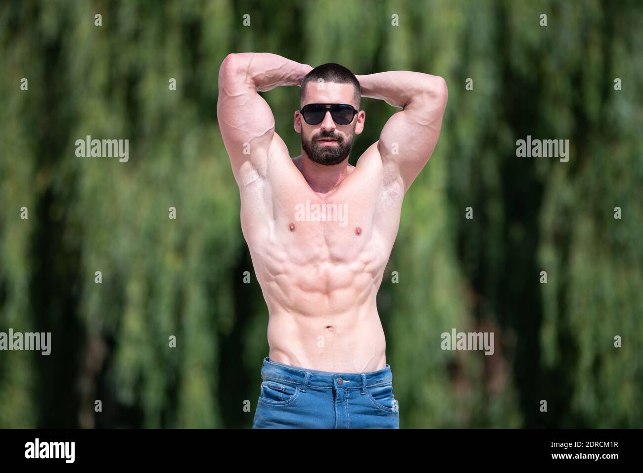 Handsome Beard Man Standing Strong and Posing at Outdoors - Background ...