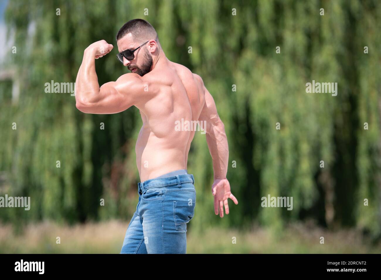 Handsome Beard Man Standing Strong and Posing at Outdoors - Background ...