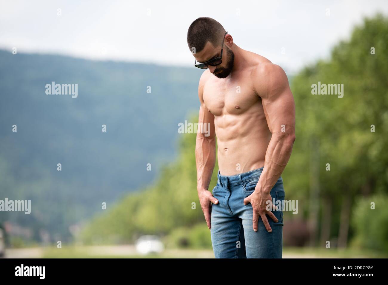 Handsome Beard Man Standing Strong and Posing at Outdoors - Background ...