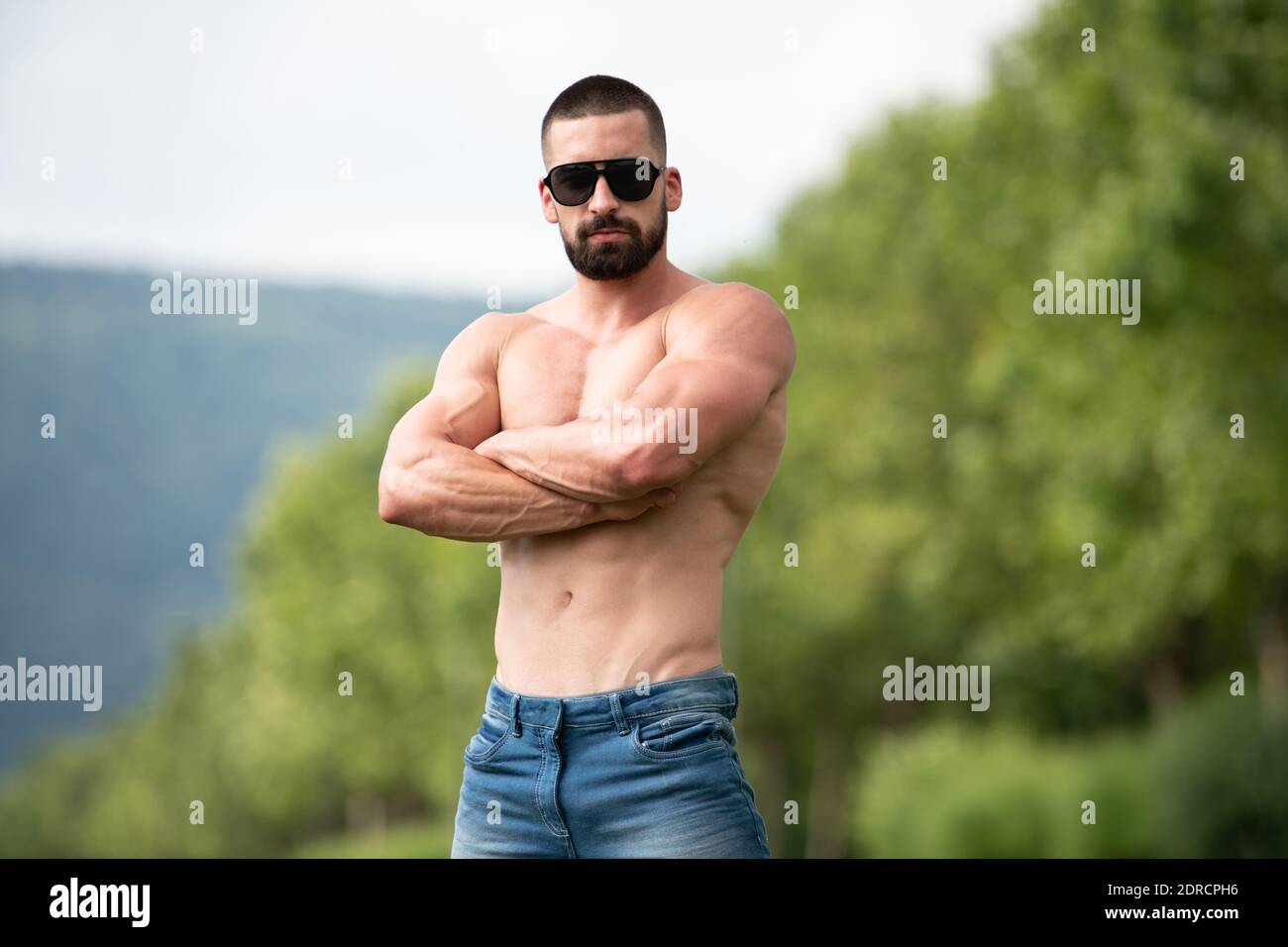 Handsome Beard Man Standing Strong and Posing at Outdoors - Background ...