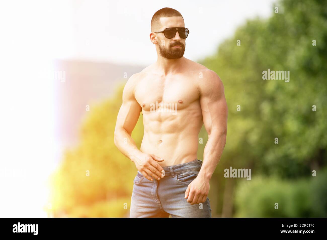 Handsome Beard Man Standing Strong and Posing at Outdoors - Background ...