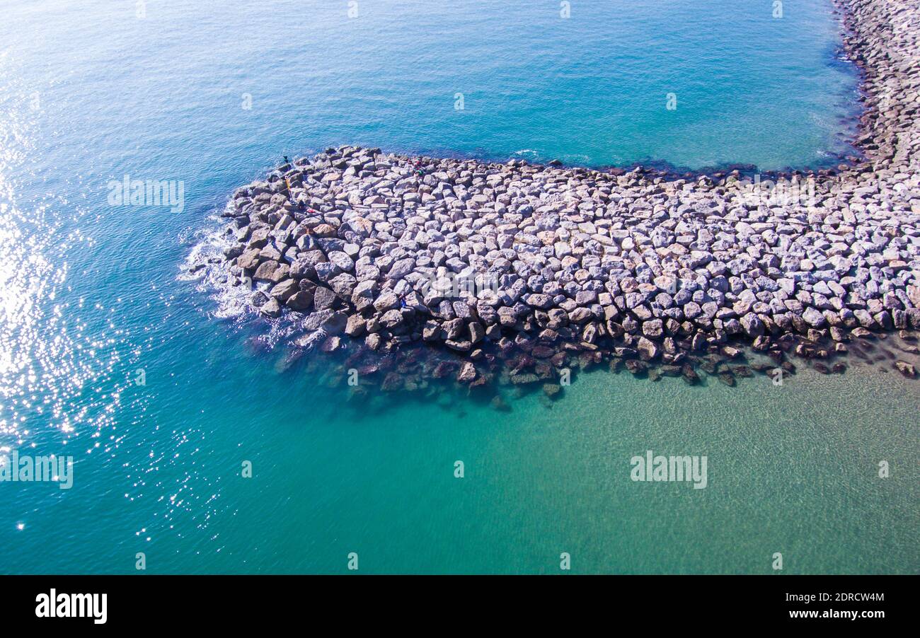 Aerial View Of Groynes At Sea Shore Stock Photo - Alamy