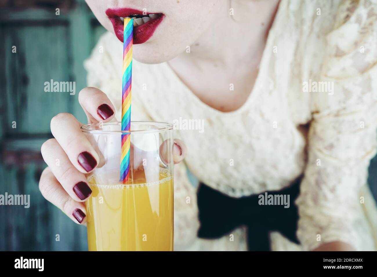 Close up mouth drinking straw hi-res stock photography and images - Alamy