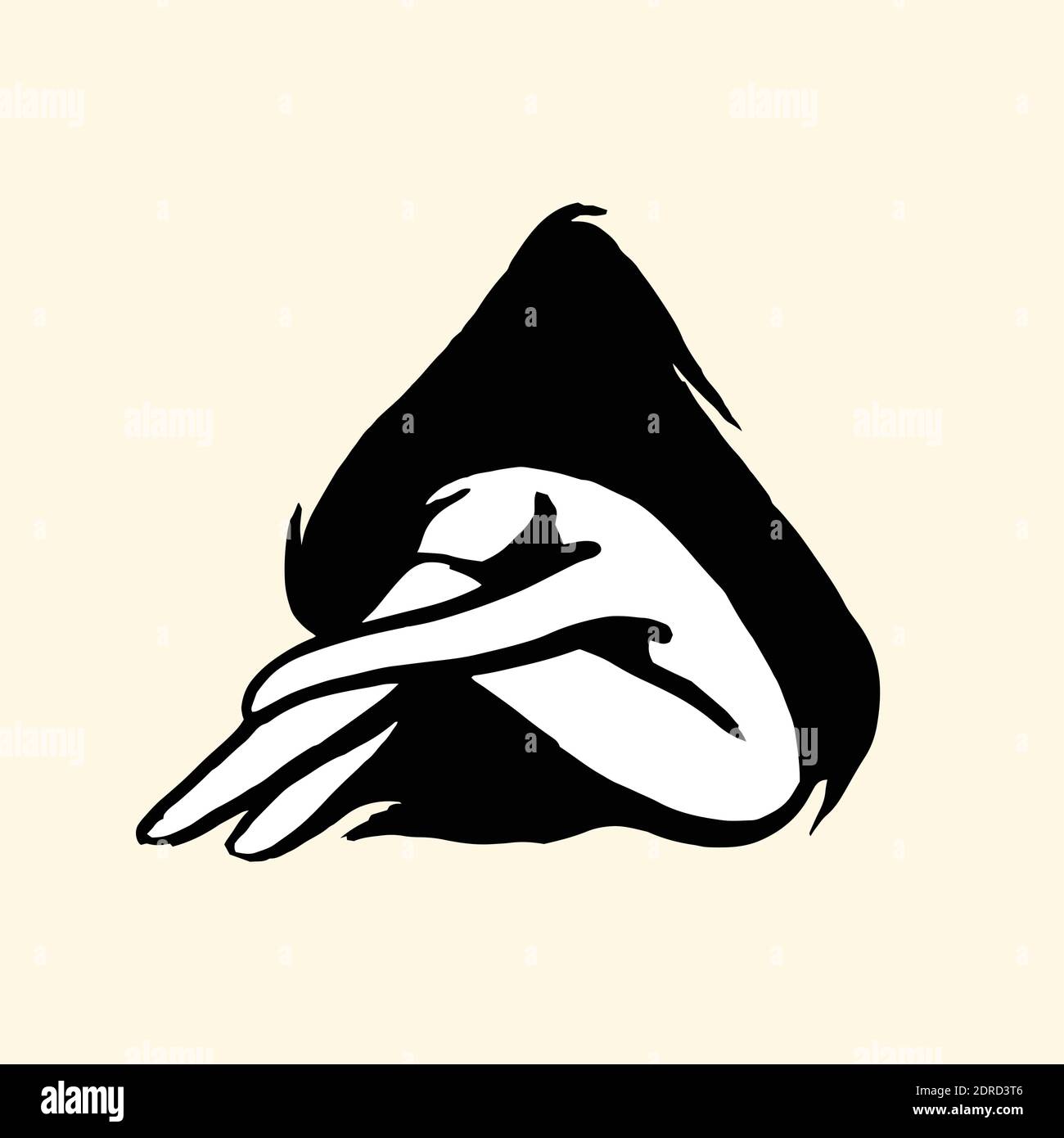 Sad loneless melancholy depressed woman with long hair Stock Vector ...