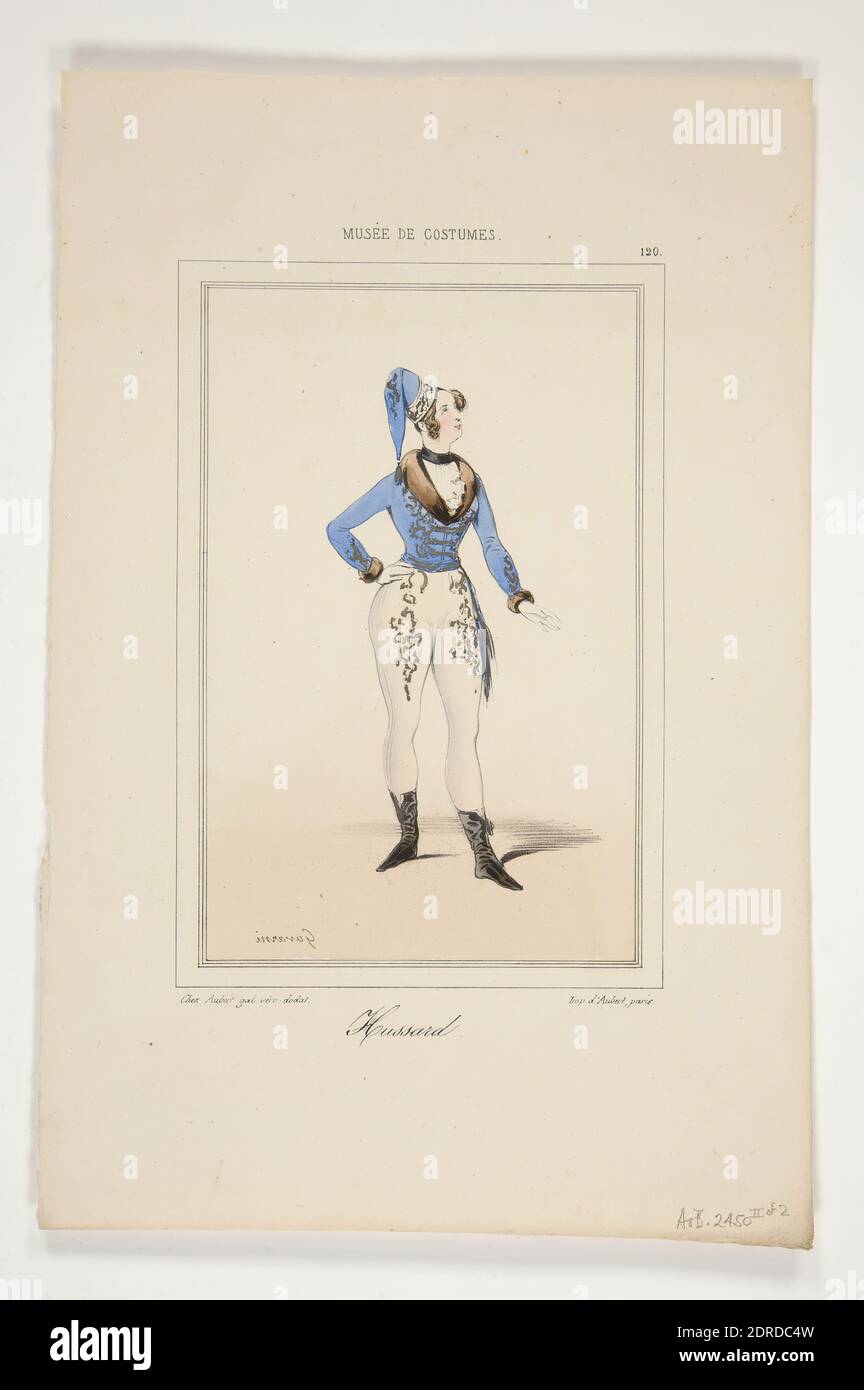 Artist: Paul Gavarni, French, 1804–1866, HUSSARD., Lithograph, colored ...