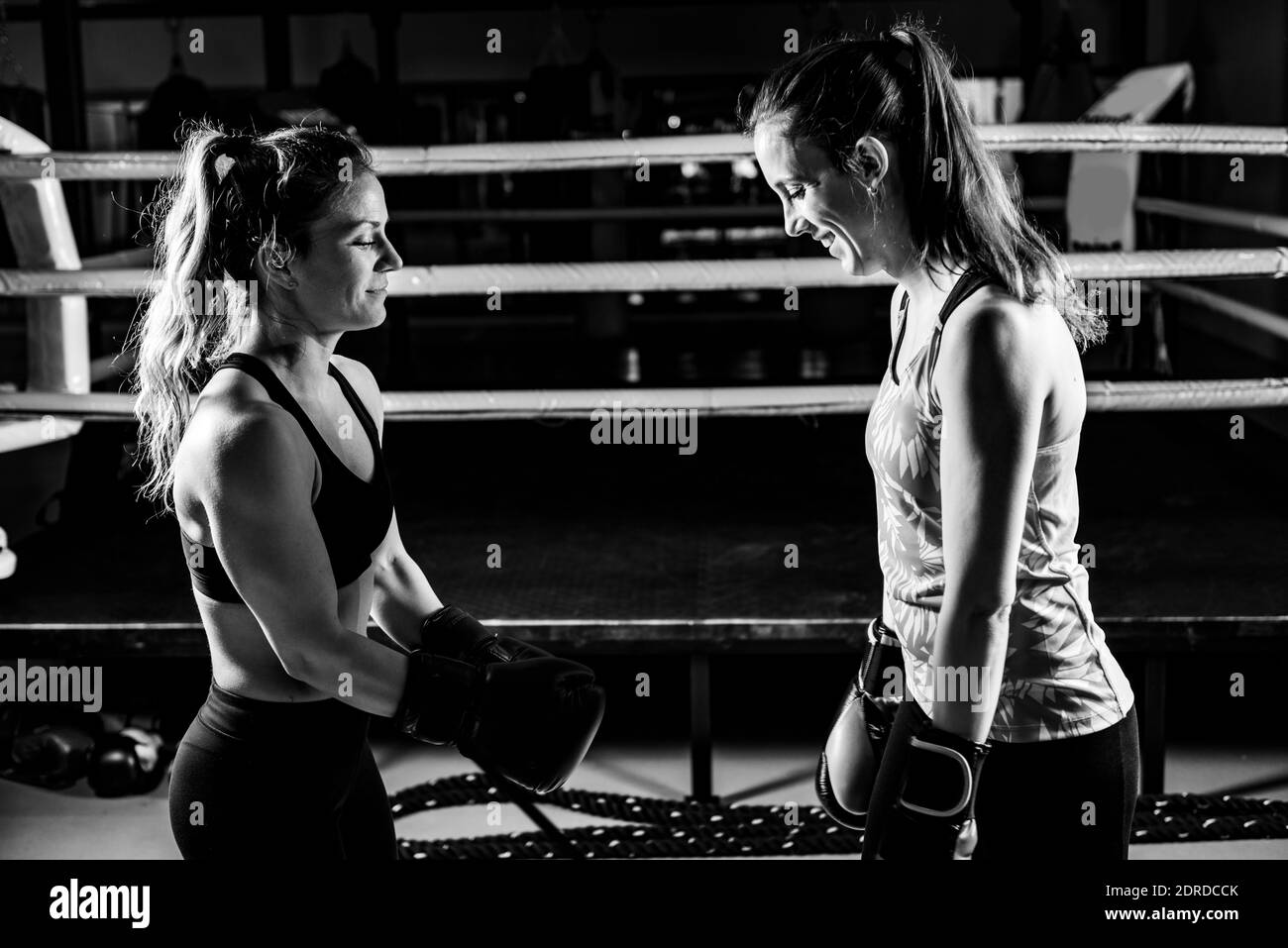 Two young women boxing Black and White Stock Photos & Images - Alamy
