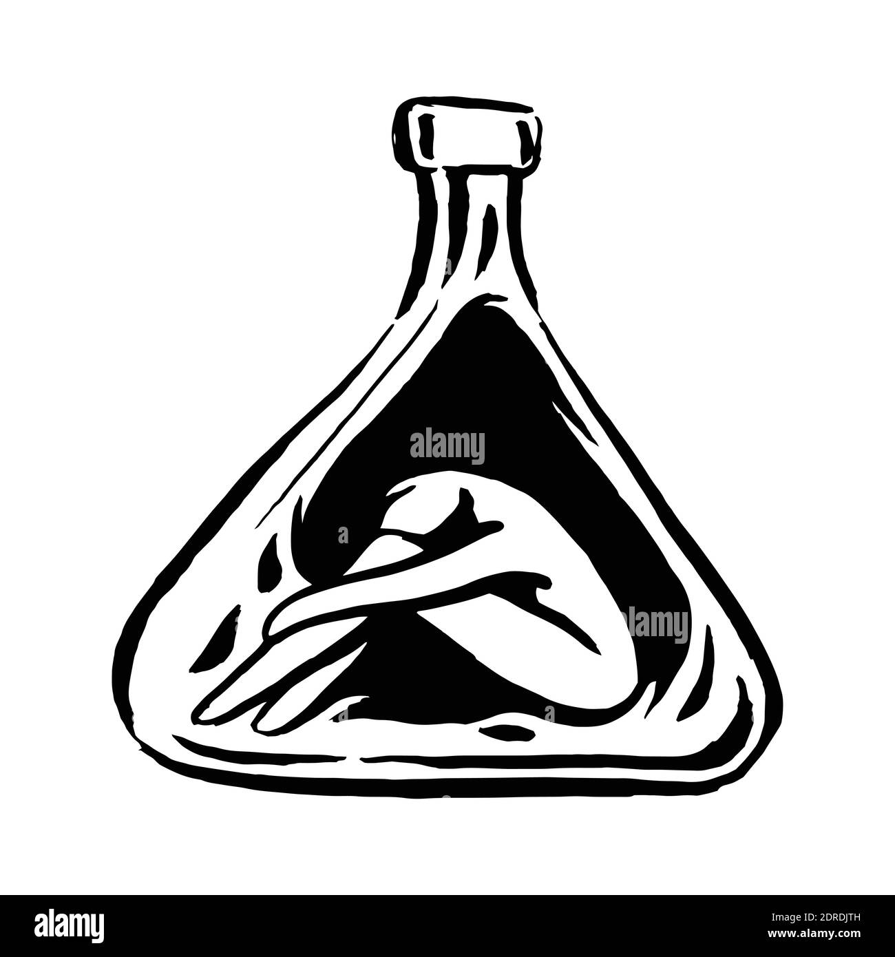 Sad melancholy depressed alcoholic woman inside bottle Stock Vector ...